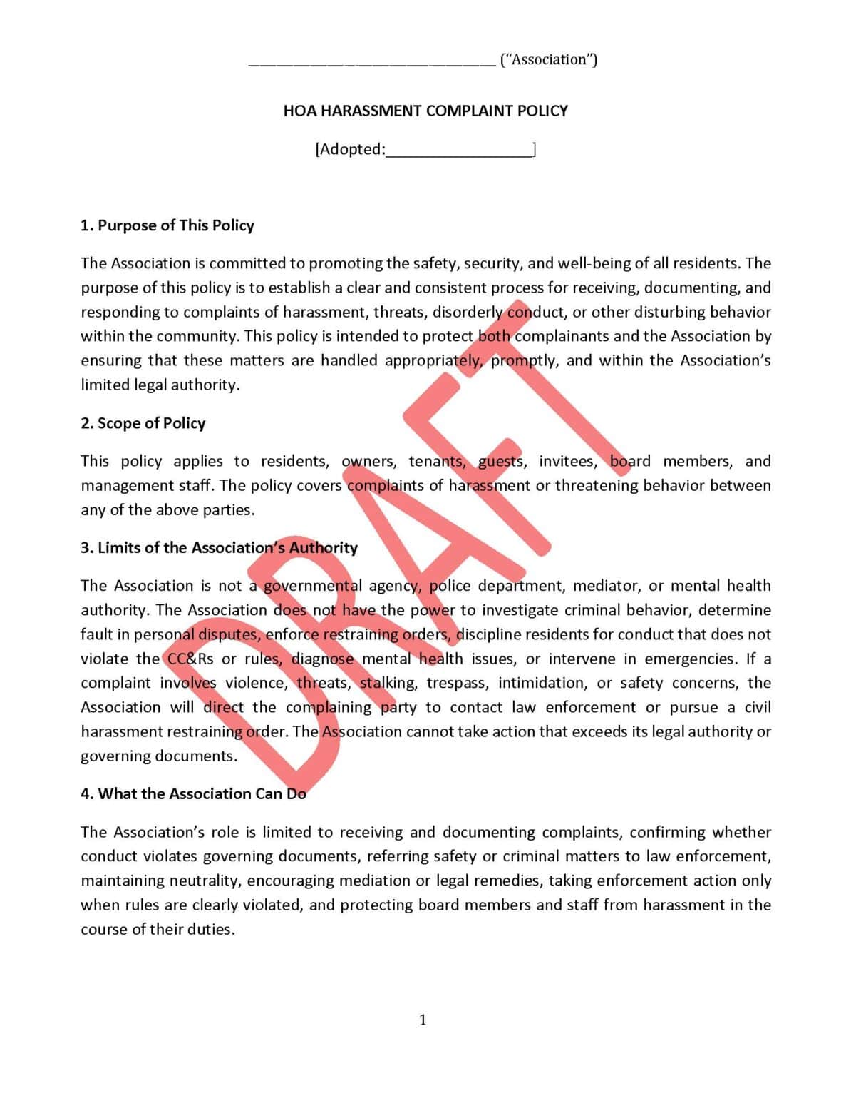 HOA Harassment Policy - HOA Member Services